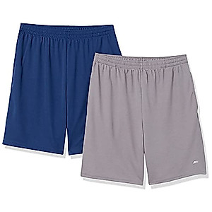 Amazon Essentials Men's Performance Tech Loose-Fit Shorts (Available in Big & Tall), Pack of 2, Grey/Navy, X-Large