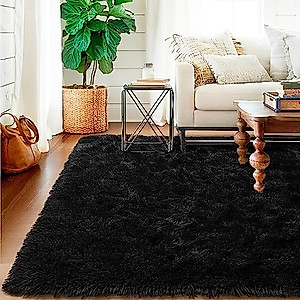Vasofe Super Soft 5x7 Black Fluffy Area Rug for Bedroom, Large Fuzzy Living Room Rug, Shag Plush Nursery Rug for Kids Dorm Classroom Teen Shaggy Furry Throw Carpet, Indoor Home Decor Floor Mat