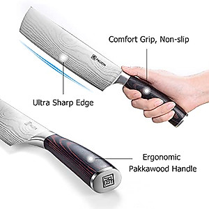 PAUDIN Nakiri Knife Razor Sharp Meat Cleaver 7 inch High Carbon Stainless Steel Vegetable Kitchen Knife, Multipurpose Asian Chef Knife for Home and Kitchen with Ergonomic Handle