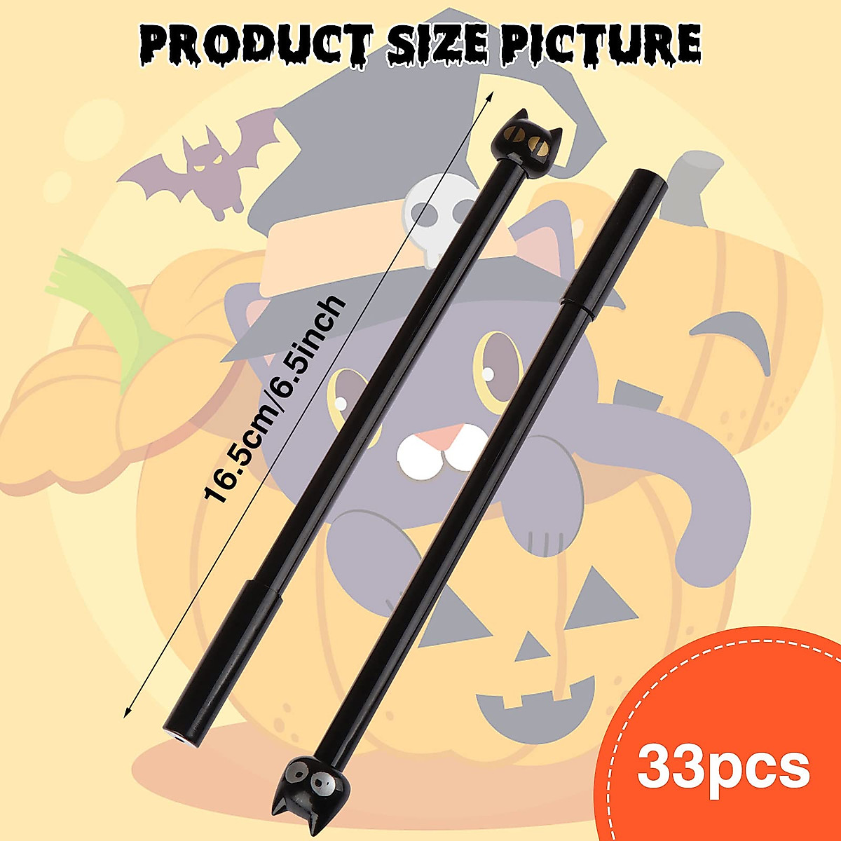 Moodaily 33 Pieces Halloween Gel Ink Pen Cute Cartoon Black Cat Gel Pens 0.5 mm Black Ink Writing Pen for Halloween Party Favor Office Supplies