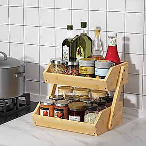 NUTUNI Fruit Basket for Kitchen, 2 Tier Fruit Basket, Bamboo Fruit Basket, Produce Storage, Fruit Holder, Fruit and Vegetable Storage for Potato, Onion, Bread and Snack - Natural (Self-assembly)