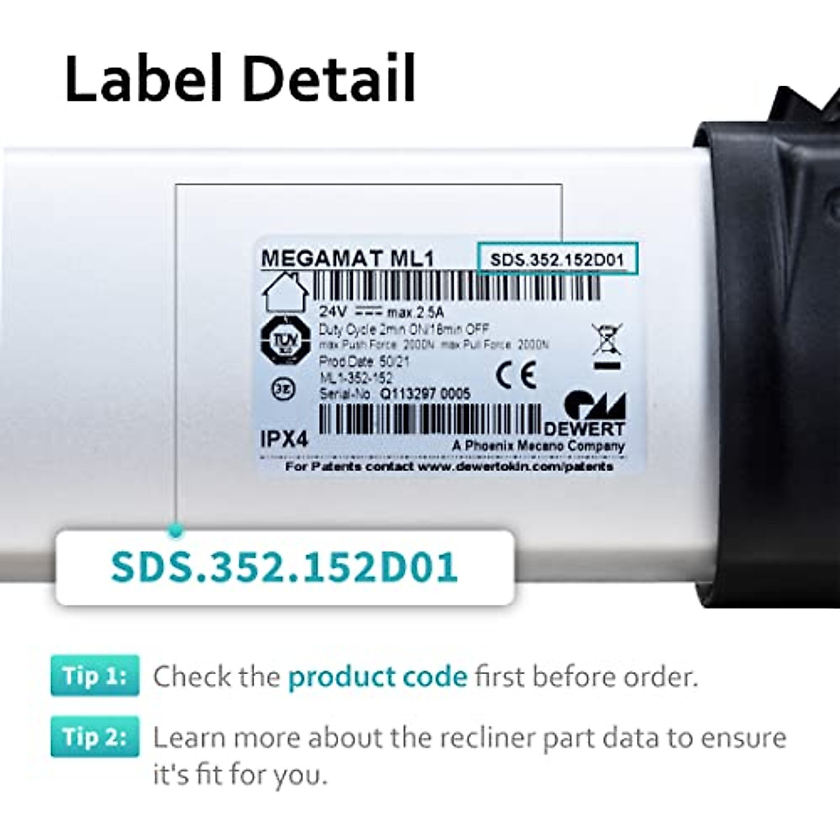 Okin Life Chair Actuator Replacement Recliner Motor Model SDS.352.152D01 Kits