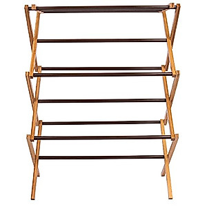 BIRDROCK HOME Folding Steel Clothes Drying Rack - 3 Tier - Water-Resistant Bamboo Wood - Fully Assembled Collapsible Dry Rack - Walnut (Brown)