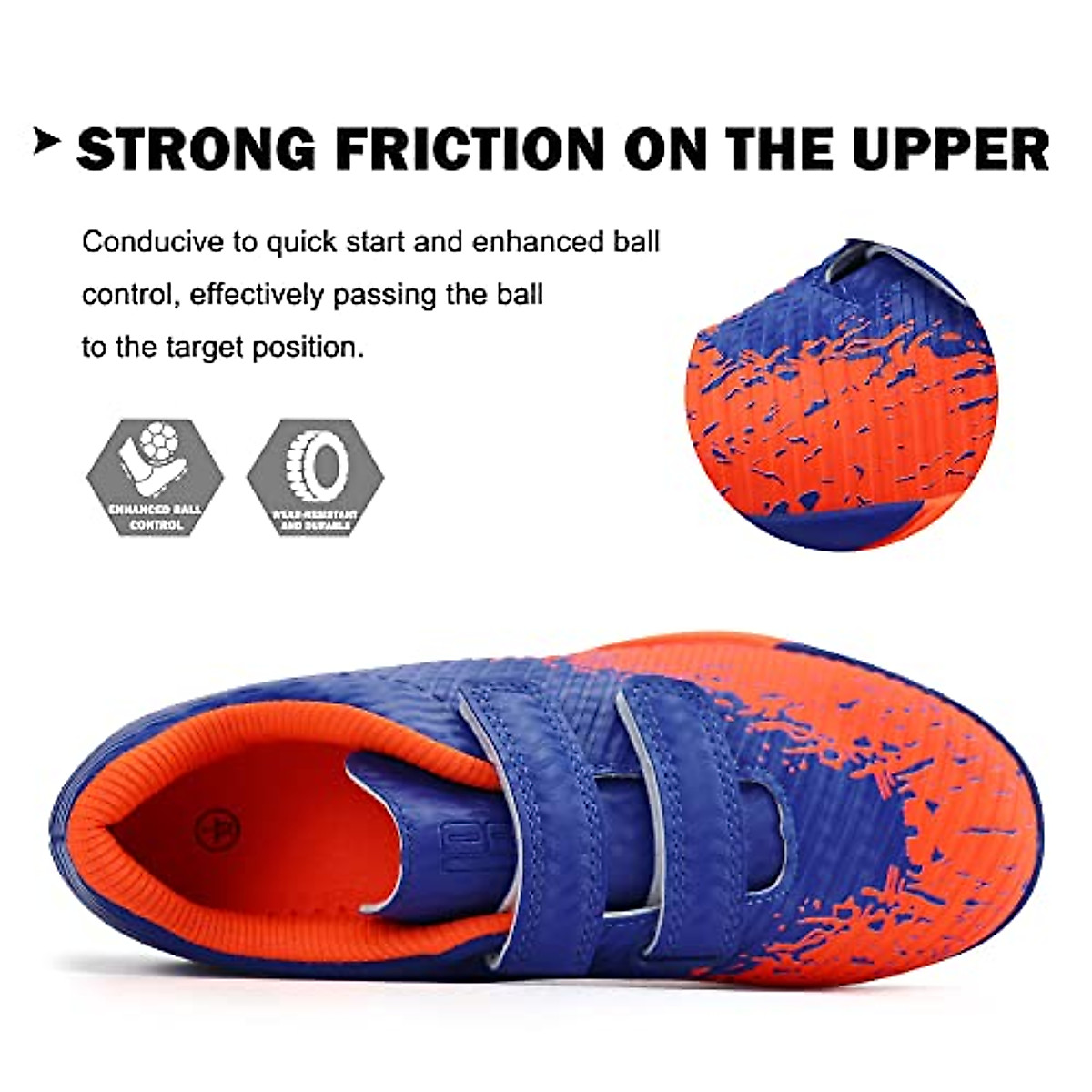 brooman Kids Turf Soccer Shoes Boys Girls Football Shoes Indoor Soccer Shoes (13,Blue Orange)