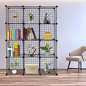 Guilansa Metal Wire 12-Cube Storage,Bookcase, Bookshelf, Storage Cabinet, Wardrobe Closet,Toy Organizer,DIY Closet Cabinet Shelf, Each Cube with 13.8" Sides, Black