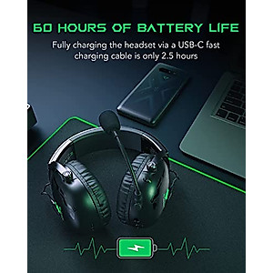 Black Shark Wireless Gaming Headset with Detachable Ultra Clear Microphone - Bluetooth 5.2 - Wired 3.5MM - 2.4 Ghz Wireless 3 Modes, Hi-Fi 7.1 Sound Over Ear for PC, PS5, PS4, Xbox One, Switch Gamer