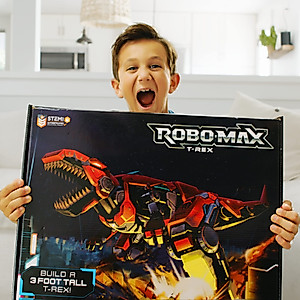 ROBO-MAX T-Rex | Construction Building Kit, 3' FT. Tall Dino Robot – STEM Toys for Kids Ages 7-12 and Up (250+ Pieces)