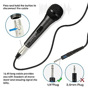 FDUCE Dynamic Vocal Microphone 9.0s, Metal Handheld Corded Microphone with On and Off Switch, Wired Karaoke Mic with 16.4ft XLR Cable for Singing, Speech, Wedding, Class use (Gray)