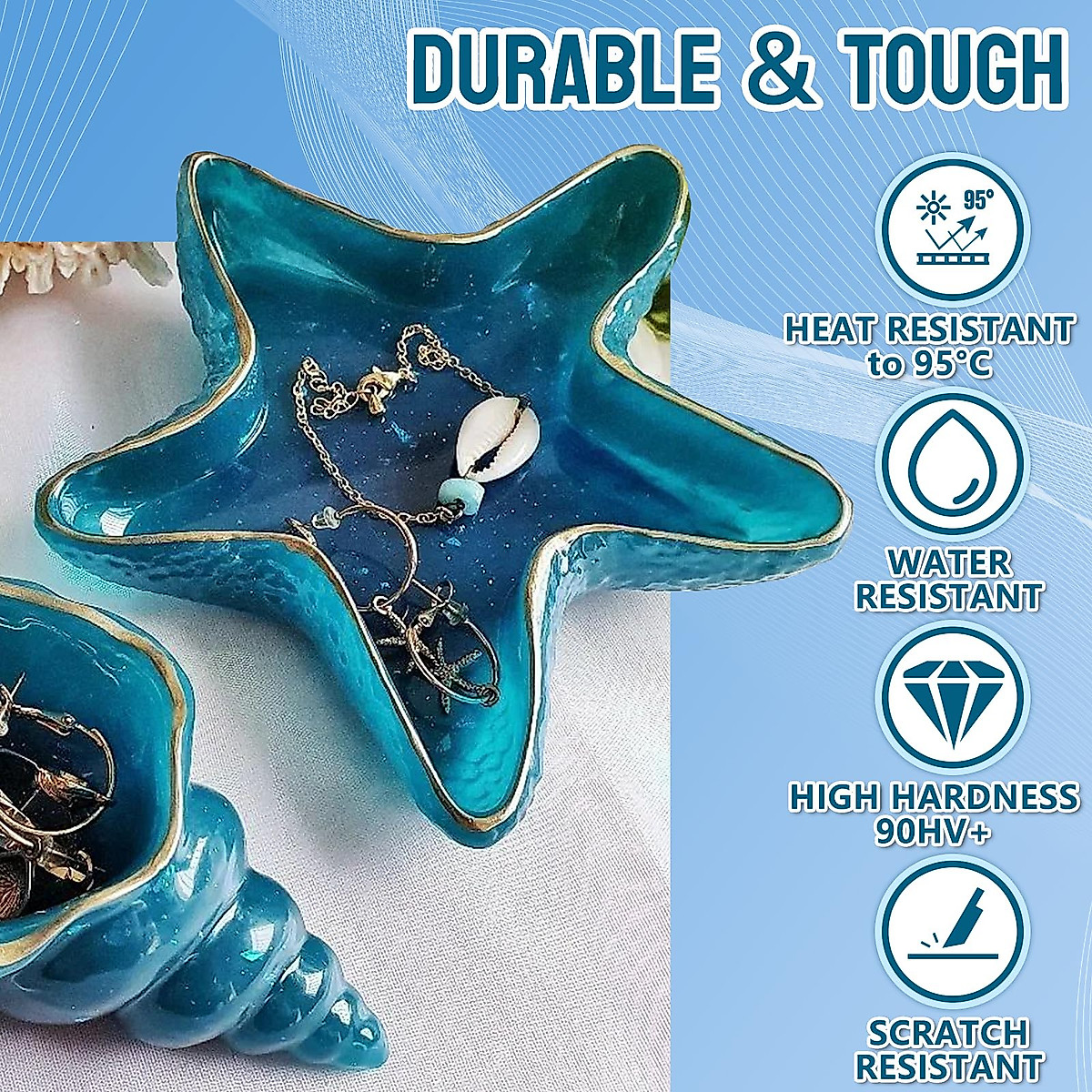 JDiction Epoxy Resin High Gloss 34OZ - 3X Yellowing Resistant Upgrade Formula, Self Leveling Resin and Hardener, Crystal Clear & Bubble Free Coating and Casting Resin for Jewelry, Art, Wood 1:1 Ratio