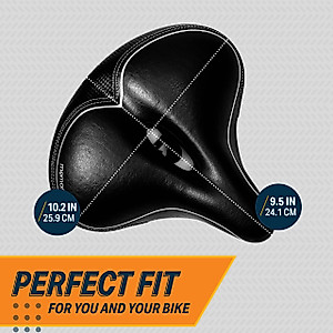Bikeroo Bike Seat for Men & Women - Soft Padded 9.5" Extra Wide Bicycle Seat Replacement for MTB Mountain, Schwinn, BMX, Peloton, Stationary Exercise Bike - Memory Foam Bike Saddle