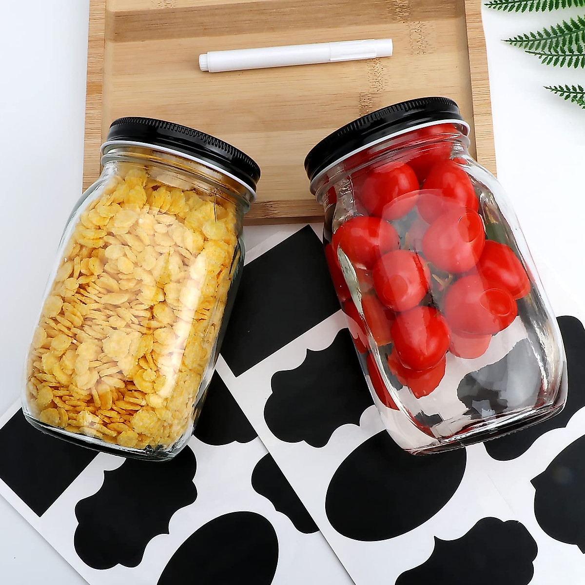 QAPPDA 32 OZ Glass Jars with Lids Set of 12,Clear Wide Mouth 1000ML Glass Mason Jar with Airtight Lid,Durable Glass Food Storage Canning Jars for Pickles,Jams,Preserving