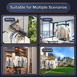 CHAHUANV Wall Mounted Clothes Drying Rack,Laundry Drying Rack Wall Mount,Laundry Clothes Hanger,Drying Rack Clothing,Retractable Laundry Rack for Hanging Clothes,Collapsible,Foldable,Black-Hooks