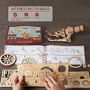 ROBOTIME 3D Wooden Puzzles for Adults, Cannon Toy Wooden Catapult Model for Adults to Build, STEM Projects Educational Toy for Kids
