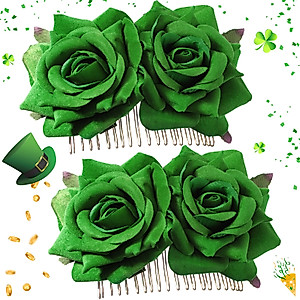 MTLEE 2 Pieces Green Rose Flower Hair Clip St. Patrick's Hair Accessories Irish Rose Hairpin St. Patrick's Day Hair Clip Comb for Girls Girlfriends Women St Patrick's Day Party Decorations