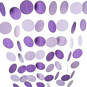 WEVEN Purple Lavender Paper Garland Circle Dots Party Garland Streamer Backdrop Hanging Decorations, 2.5" in Diameter, 20 Feet in Total