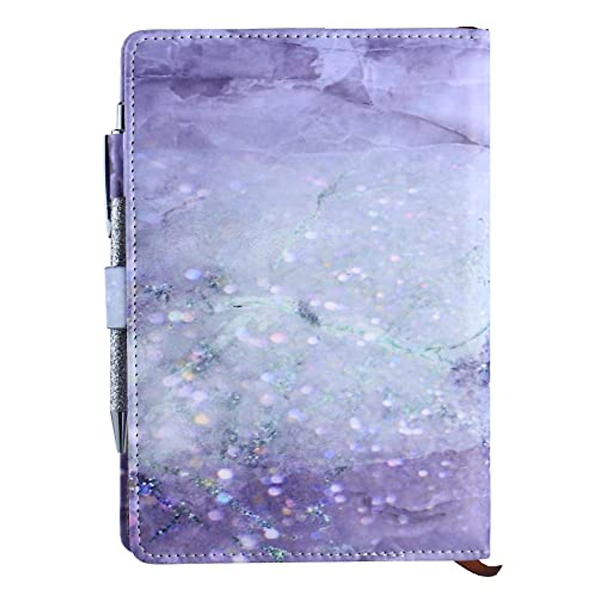 Diary with Lock for Girls and Women, Lock Diary for Teen Girls with Leather Cover and Pen holder, Size A5 Password Notebook with Combination Lock, Sparkly Silver Writing Pen included (Purple 2)