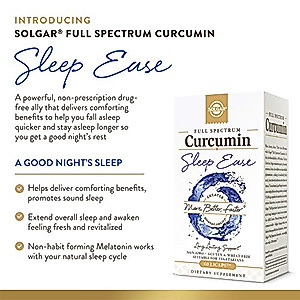 Solgar Full Spectrum Curcumin Sleep Ease, 60 Licaps - Supports Calm, Tranquil Rest & Relaxation, Antioxidant Support - Melatonin, PharmaGABA, Venetron, Curcumin - Non-GMO, Vegetarian - 30 Servings