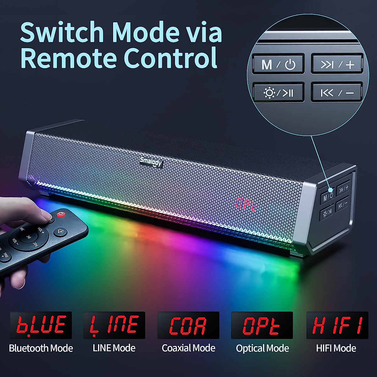 Smalody TV Speakers, Home Theater Speaker Wireless Audio Sound bar TV Speaker + Bass Subwoofer, Bluetooth Enabled/Optical/AUX/COAXIAL Inputs/Remote Control