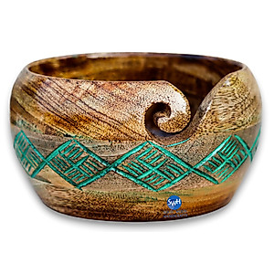 Solid Wood Handicrafts Handmade Wooden Yarn Bowl - Mango Wood Antique Crafted Beautiful Yarn Bowl For Knitting and Crochet Yarn (Large - 7 x 4)