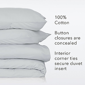 Nate Home by Nate Berkus 300TC 3-Piece Luxe Cotton Sateen Duvet Cover | Ultra Soft, Cool, Bedding Set from mDesign - King Size - 1 Duvet Cover/2 Pillow Shams, Quartz (Light Gray)