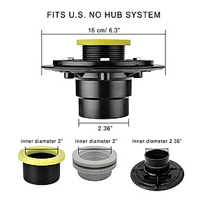 Orhemus 2 inch Shower Drain Base Flange Kit with Rubber Coupler Gasket, Threaded Adjustable Ring Adaptor for No Hub Square Linear Floor Drain Installation