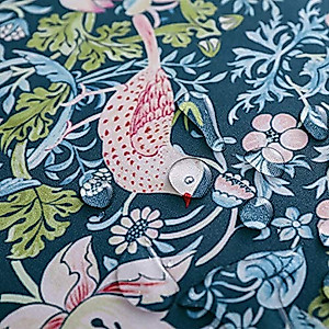 Obal William Morris Tablecloth Original Design Green Table Cloth for Rectangle Tables Wipeable Polyester Fabric Table Cover Kitchen Dinning Decorations Washable, 91"x55" (Strawberry Thief)