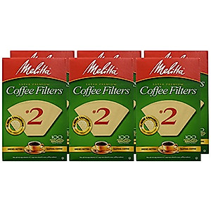 Melitta #2 Cone Coffee Filters, Unbleached Natural Brown, 100 Count (Pack of 6) 600 Total Filters Count - Packaging May Vary