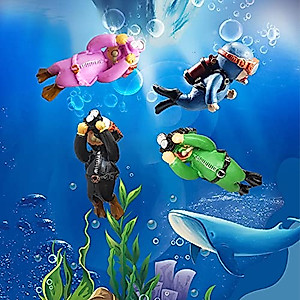 Philbinden 4 Pcs Floating Fish Tank Decorations Aquarium Décor Cute Little Diver Floating Around Freely Aquarium Accessories(Purple, Black, Green, Blue)