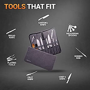 Chef Knife Bag Travel Folder Extended Knife Case | 8 Pockets for Knives, Kitchen Tools & Camp Accessories | Special Slot for Honing Rod | Durable Knife Holder for Chefs & Culinary Students (Dark Grey)