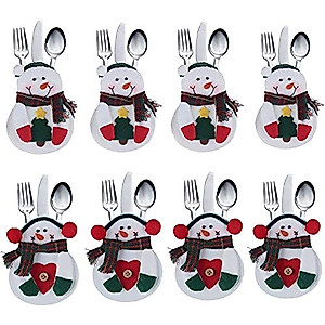 Warmstor 8 Pieces Christmas Cutlery Bag Cute Snowman Silverware Tableware Holder Knife Fork Bag Pouch Decor for Home Dinner Table, Festival Holiday Party, Christmas Tree Decoration
