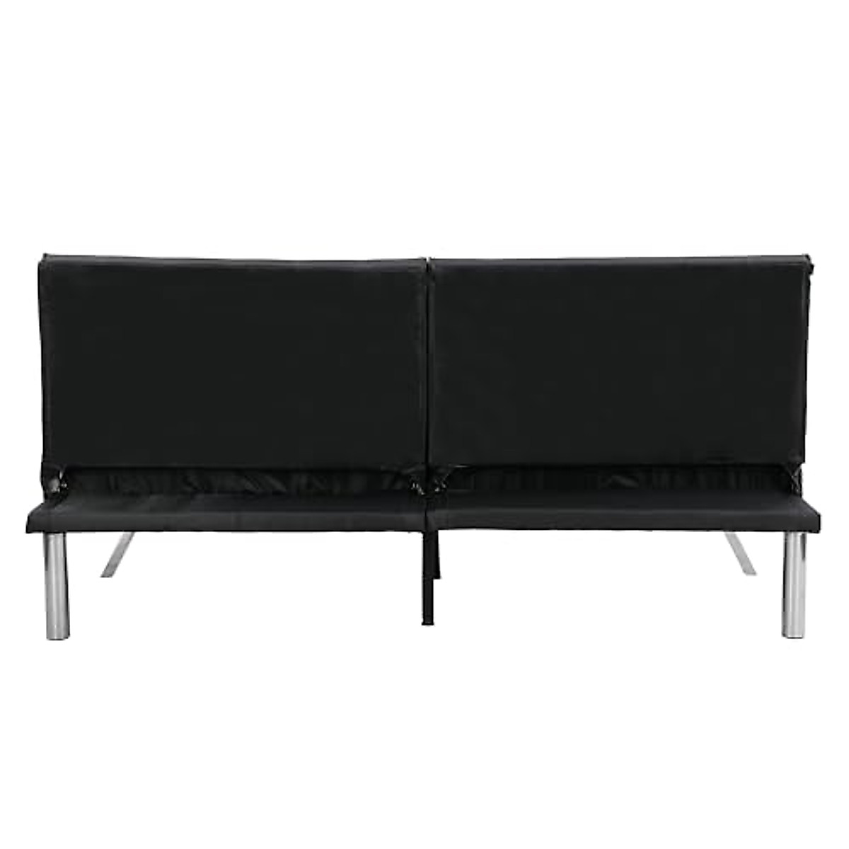 Penifun Convertible Folding Futon Sofa Bed Sleeper Couch for Living Room PU Leather Upholstered Loveseat, Solid Wood Frame/Stainless Leg, Black