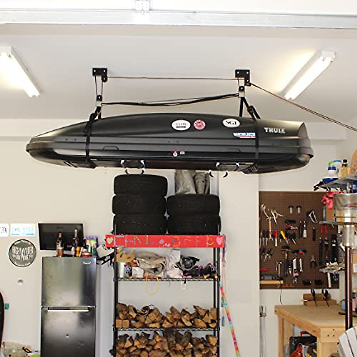 StoreYourBoard Cargo Box Ceiling Storage Hoist, Rooftop Carriers, Hi Lift Pro Garage Organizer Pulley, Hanger Rack