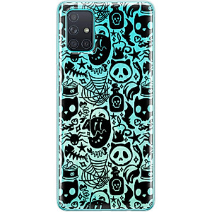 TPU Phone Case Compatible with Samsung A72 A71 5G A70 A51 A50 A32 A21 A11 A12 A13 A14 A01 Skeleton Shockproof Cat Skull Spider Web Flexible Clear Lightweight Spooky Durable Silicone Halloween
