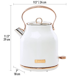 Haden 75089 Heritage 1.7 Liter Stainless Steel Body Countertop Retro Electric Kettle with Auto Shutoff & Dry Boil Protection (Ivory/Copper)