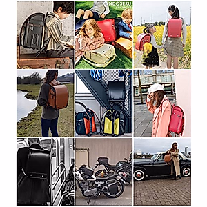 IwaiLoft Ransel Randoseru Backpack Automatic Satchel Japanese School Bag Cherry Blossom Sakura Embroidery PU Bookbag For Girls (Black)