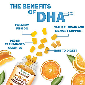 Omega 3 Fish Oil Gummies, Heart Healthy Omega 3 Gummy Supplement with High Absorption DHA & EPA, Extra Strength Joint & Brain Support, Omega 3 Fish Oil Nature's Vitamin, Orange Flavor - 120 Gummies