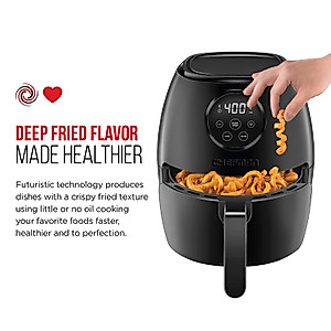CHEFMAN Small Air Fryer Healthy Cooking, 3.6 Qt, User Friendly, Nonstick, Digital Touch Screen, Dishwasher Safe Basket, w/ 60 Minute Timer & Auto Shutoff, Matte Black, Cookbook Included