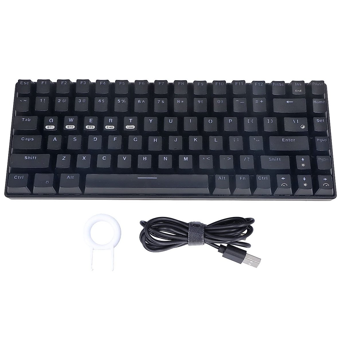 ASHATA TypeC Wired Gaming Keyboard, Portable 84 Keys Type‑C Backlight Gaming/Office Keyboard for PC/Laptop, Blue Switch (Black Blue axis Mixed Light)