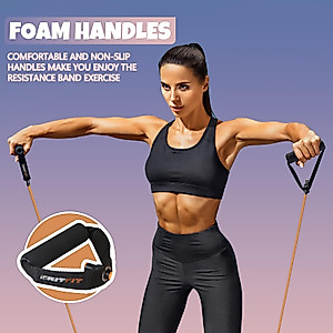 RitFit Single Resistance Exercise Band with Comfortable Handles - Ideal for Physical Therapy, Strength Training, Muscle Toning - Foam Padding Door Anchor and Starter Guide Included (Green(5-10lbs))