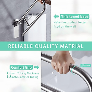 29.5 INCH Stainless Toilet Safety Rails,Disabled Flip-Up Bathroom Grab Bar with Paper Holder,Toilet Handrails Hand Grips Handle Shower Assist Aid, WochiTV Handicap Grab Bars for Elderly