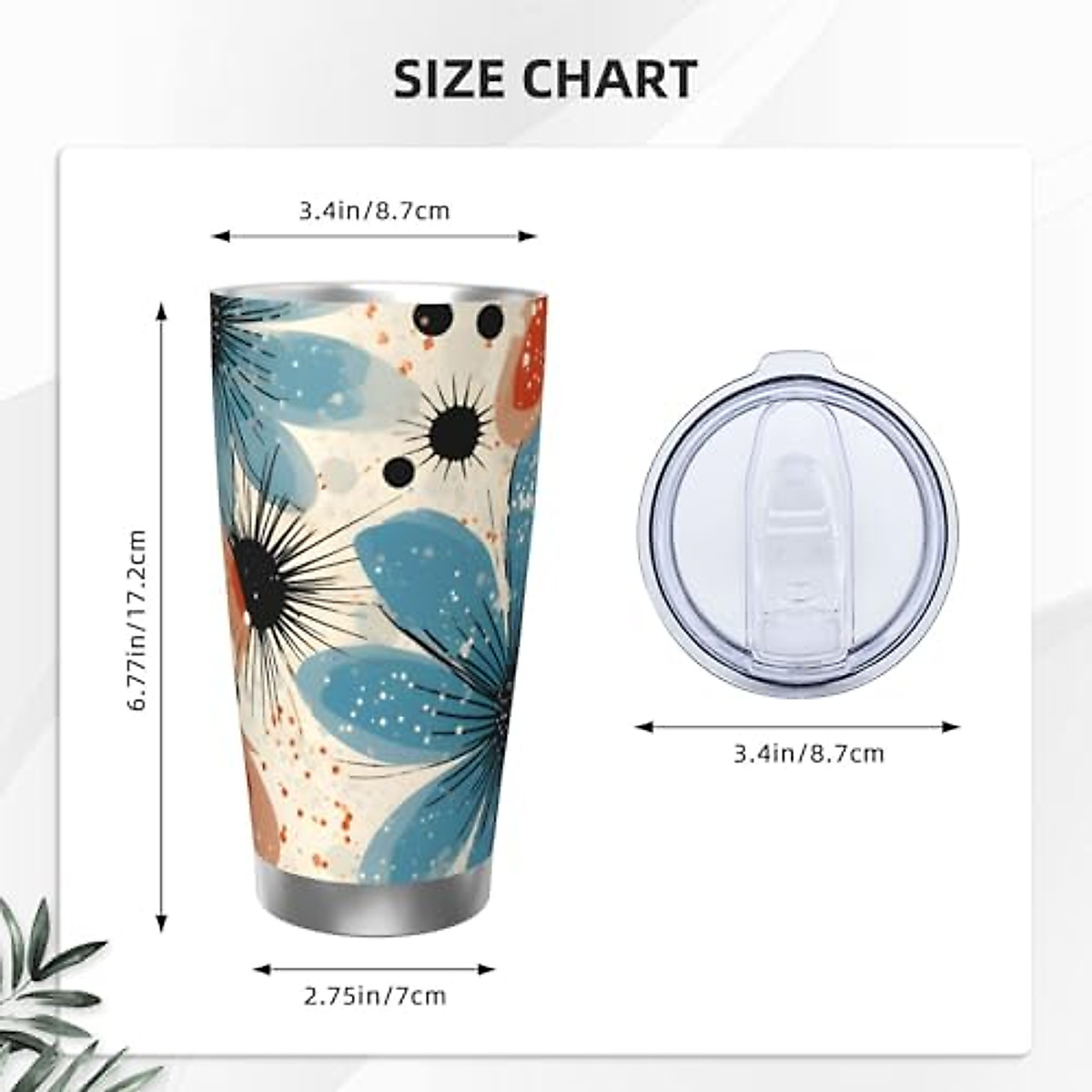 AYCZN Blue Flower 20 OZ Tumbler Stainless Steel Travel Coffee Mug, Red Floral Insulated Water Bottle with Lid and Straws Leakproof Thermal Cup