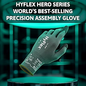 HyFlex 11-840 Ergonomic Abrasion-Resistant Nitrile Foam Industrial Gloves for Automotive, Fabrication, EMS, Utilities - Size 9, Black (12 Pairs)