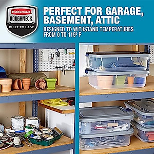 Rubbermaid Roughneck Clear 31 Qt/ 7.75 Gal Storage Containers, Pack of 6 with Snap-Fit Grey Lids, Visible Base, Sturdy and Stackable, Great for Storage and Organization