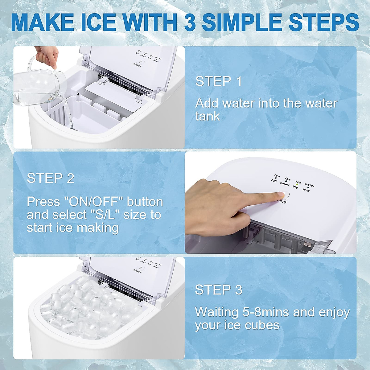 Countertop Ice Maker Machine Portable Ice Maker 35Lbs/24H 9pcs Ice Cubes Ready in 5-8 Mins, Portable Ice Maker for Home/Kitchen/Party