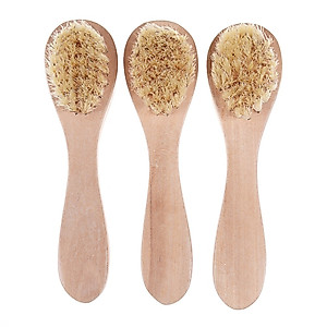 Face Cleansing Brush for Facial Exfoliation, Natural Bristles Brush For Dry Brushing - Set of 3 Pack Wooden Handle Skin Cleaning Scrubbers for Men and Women