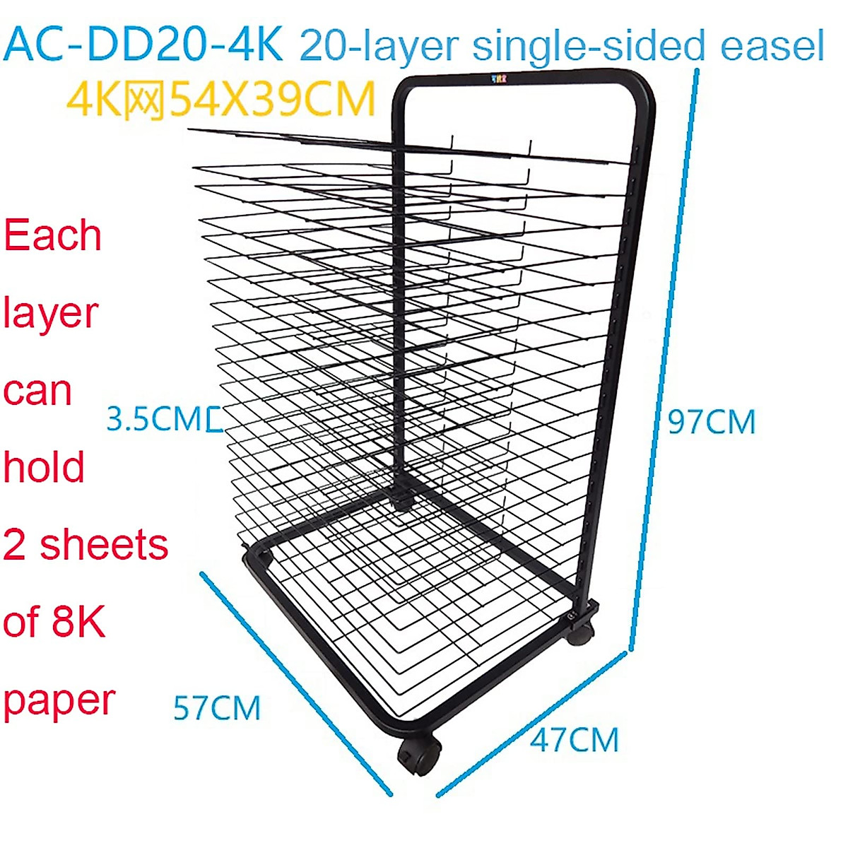 DONGYUE Art Drying Rack for Art Metal Wire Work Display Rack, Art Carts with Wheels for Classroom Art Studios and Home Use. Drying & Print Racks (Size : 57x47x97(25 Layers))