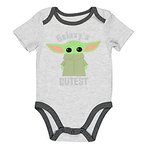 Star Wars Infant Baby The Mandalorian Snack Time Grogu Baby Yoda One Piece Romper 3 Pack (0-3 Months) Grey