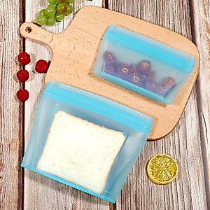 Reusable food container silicone bag, 2 Pcs Zip Sandwich Bags, 100% Platinum Silicone Reusable Snack bag, Stand Up Preservation Bag, Convenient to carry and easy to clean. (2 Bag Set Blue)