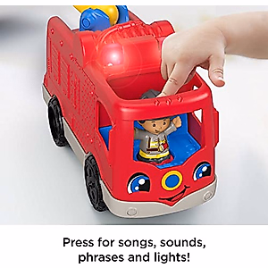 Fisher-Price Little People Musical Toddler Toy Helping Others Fire Truck With Lights Sounds & 2 Figures For Ages 1+ Years