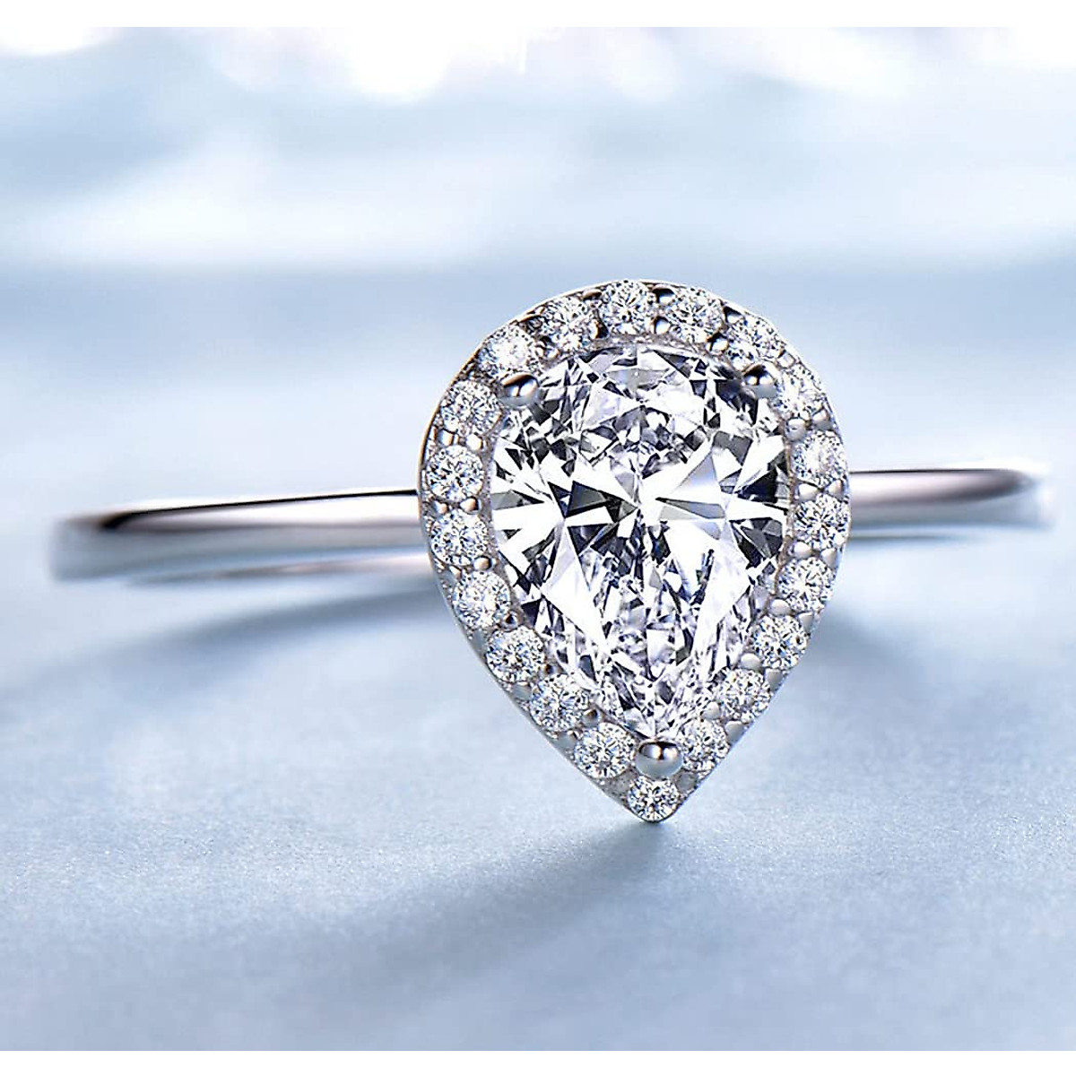 Velamnia Statement Ring for Women Pear-shaped Water-Drop Adjustable Cubic Zirconia Engagement Wedding Band Rings Eternity Ring #6-10# (White)